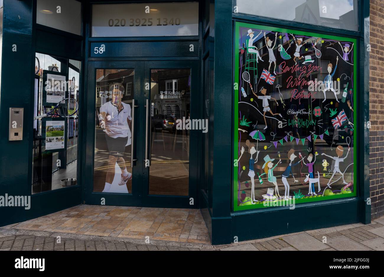 General view of Wimbledon themed shop fronts at Wimbledon Village ...