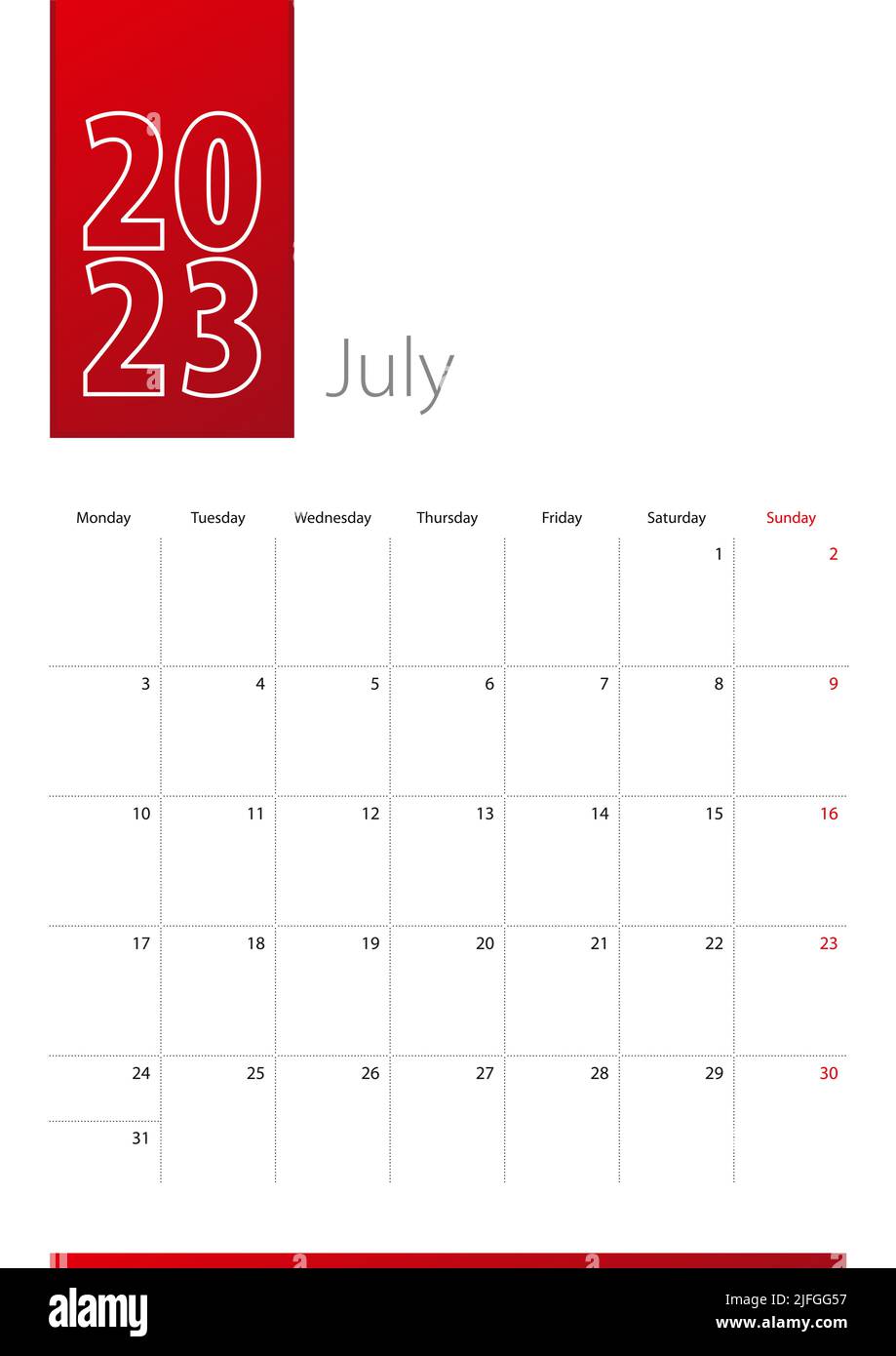 July 2023 calendar design. Week starts on Monday. Vertical 2023 ...