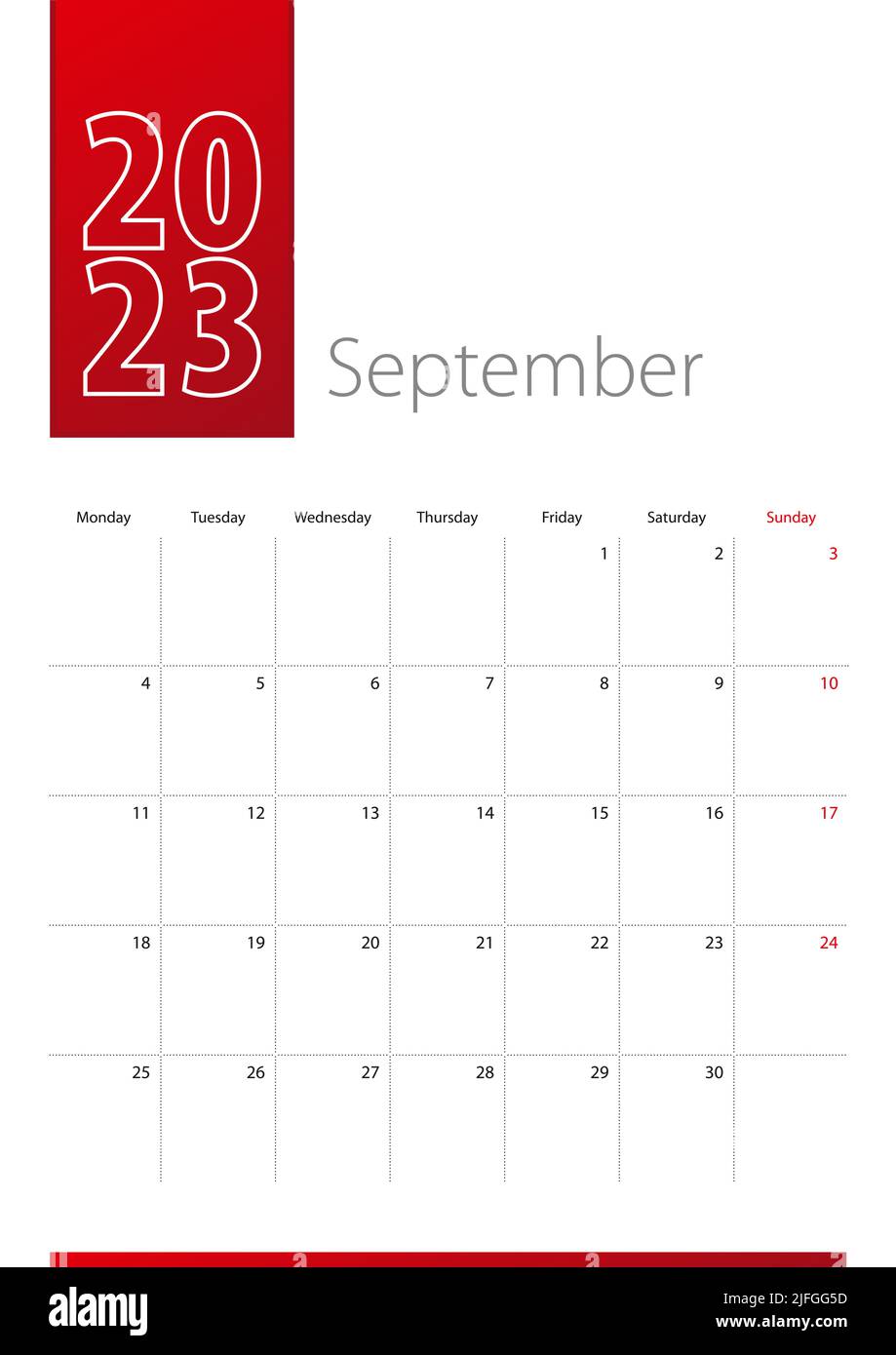 September 2023 calendar design. Week starts on Monday. Vertical 2023 ...
