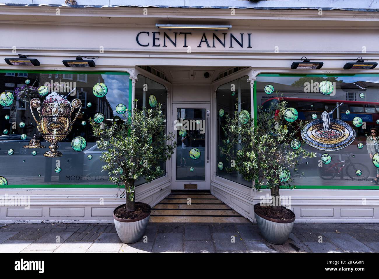 General view of Wimbledon themed shop fronts at Wimbledon Village ...
