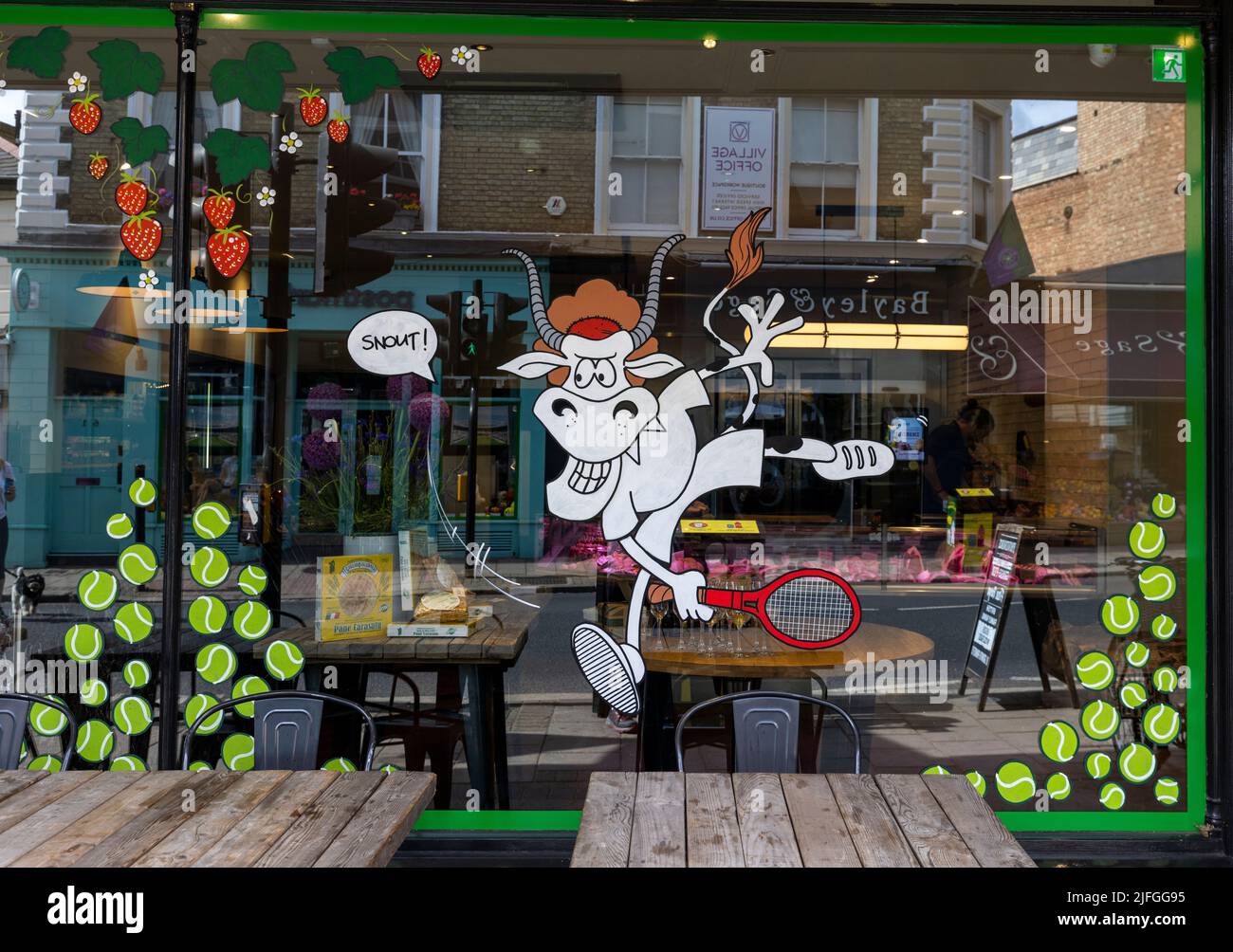 General view of Wimbledon themed shop fronts at Wimbledon Village ...