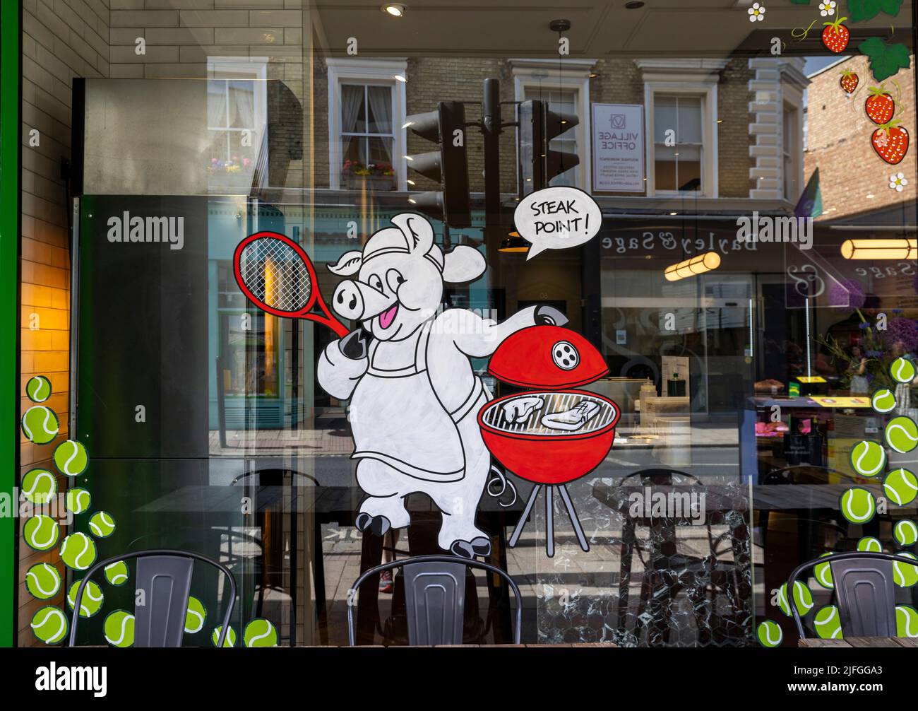 General view of Wimbledon themed shop fronts at Wimbledon Village ...