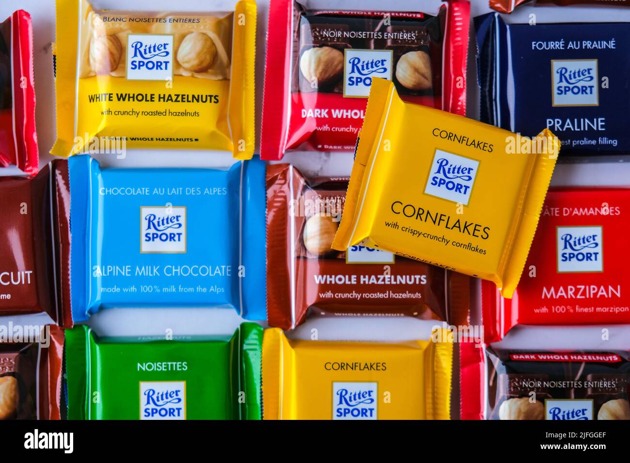 Kiev Ukraine - October 2021 chocolate Ritter Sport mini bars. German ...