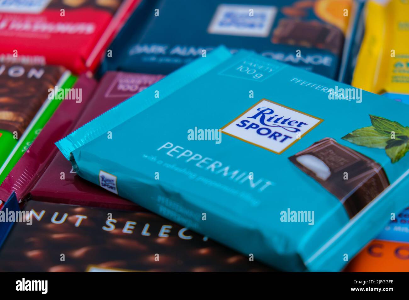 Kiev Ukraine - October 2021 chocolate Ritter Sport bars. German ...
