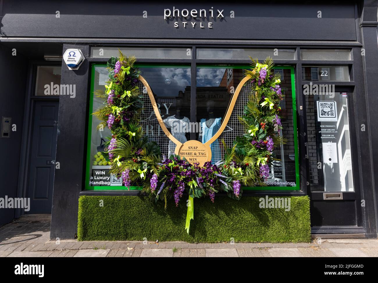 General view of Wimbledon themed shop fronts at Wimbledon Village ...