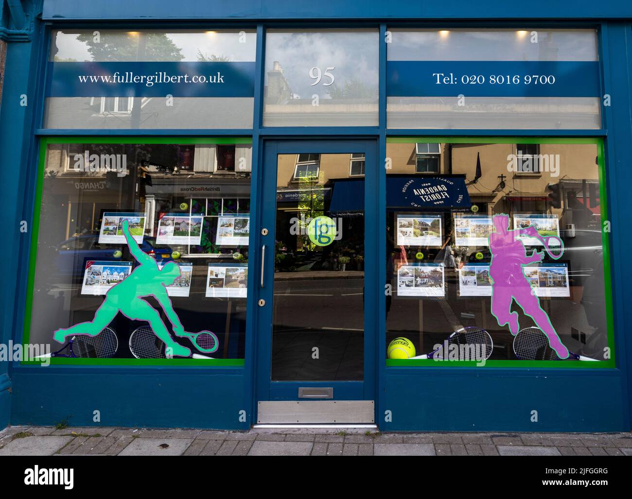 General view of Wimbledon themed shop fronts at Wimbledon Village ...