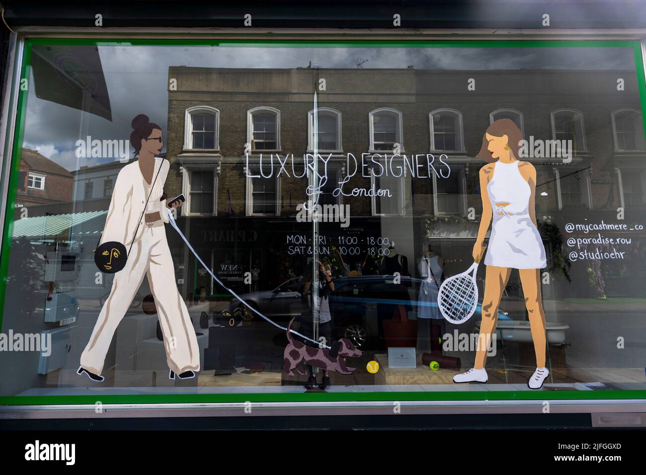 General view of Wimbledon themed shop fronts at Wimbledon Village ...