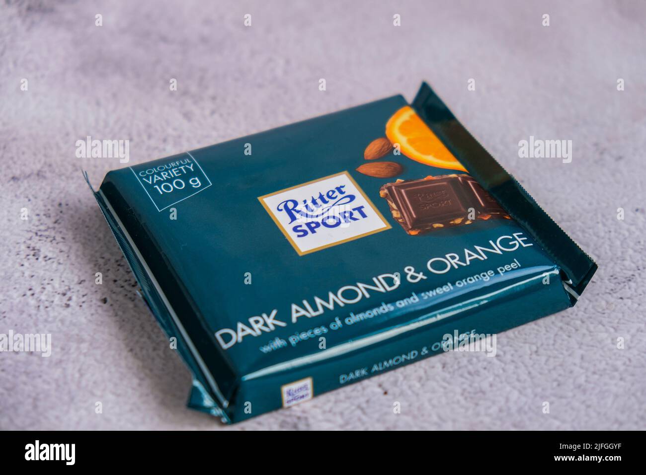 Kiev Ukraine - October 2021 Dark almond and orange taste. Chocolate ...