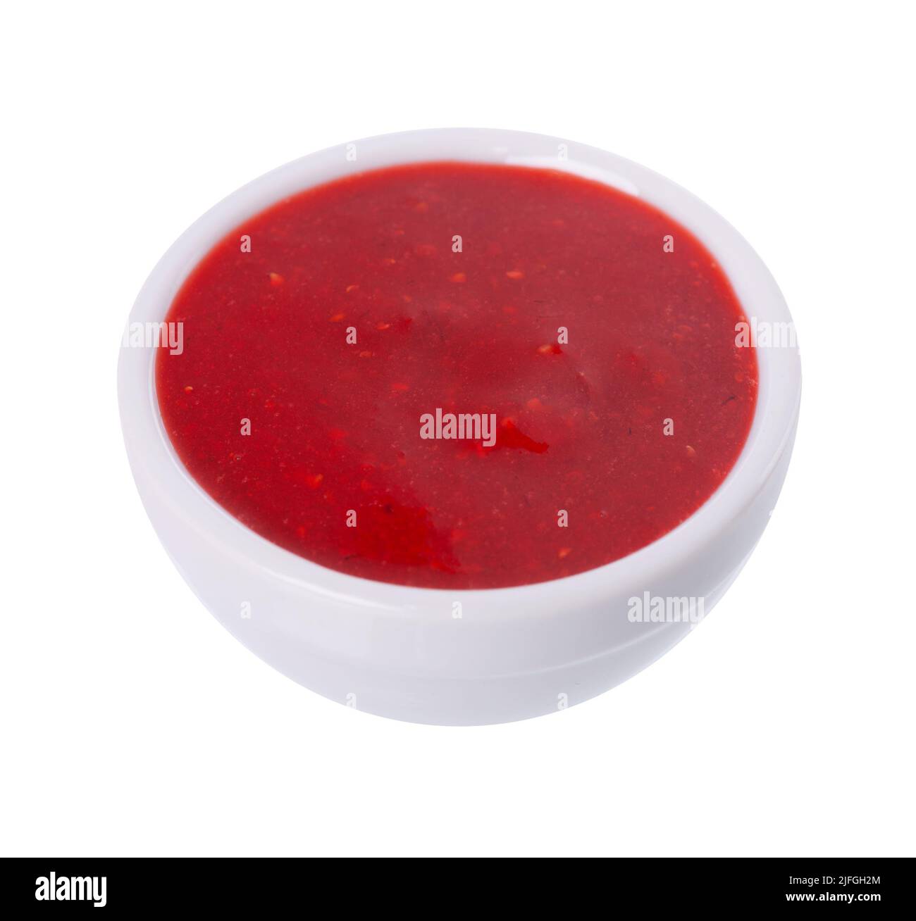 Strawberry jam in white ceramic bowl, isolated on white background. Red ...