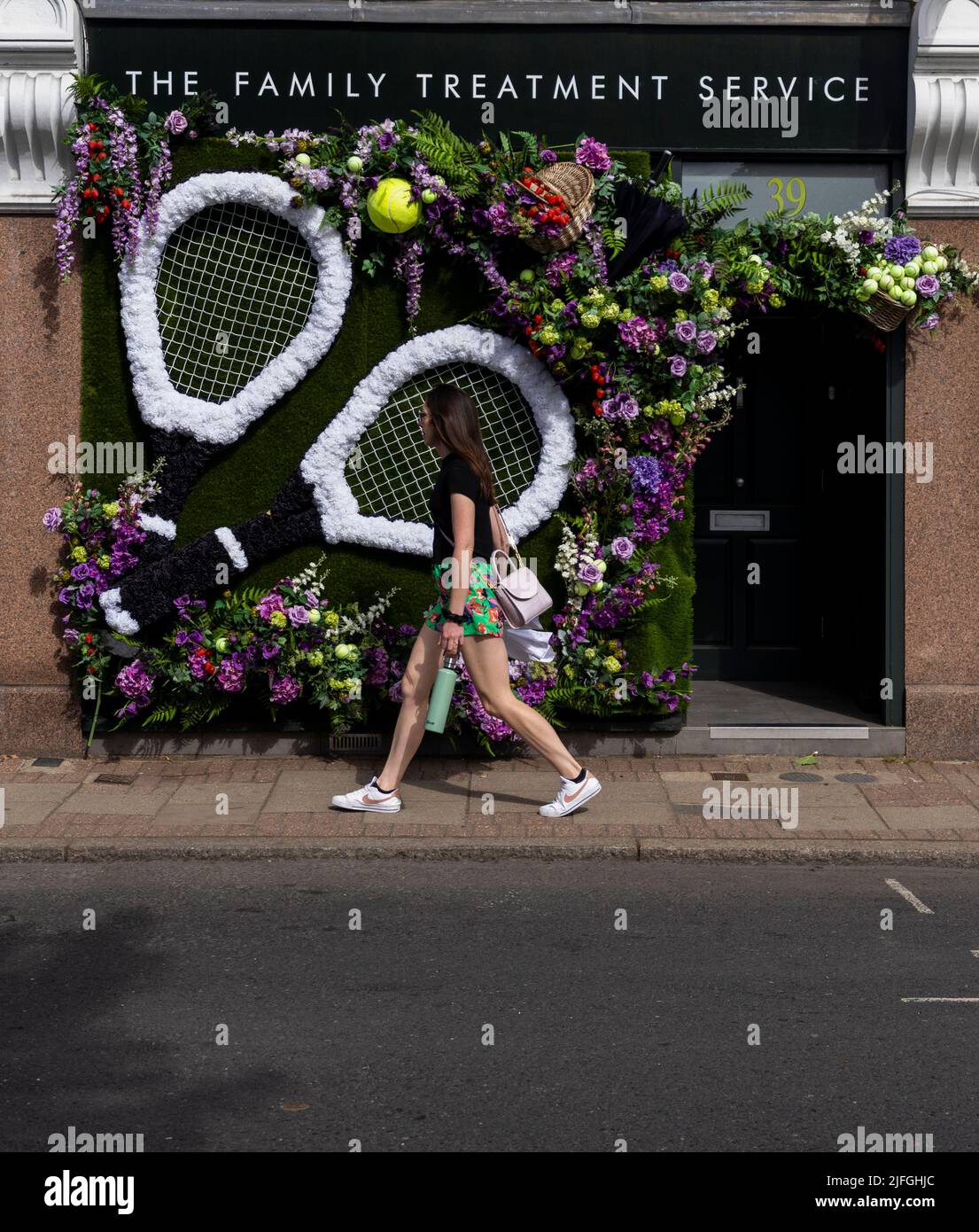 General view of Wimbledon themed shop fronts at Wimbledon Village ...