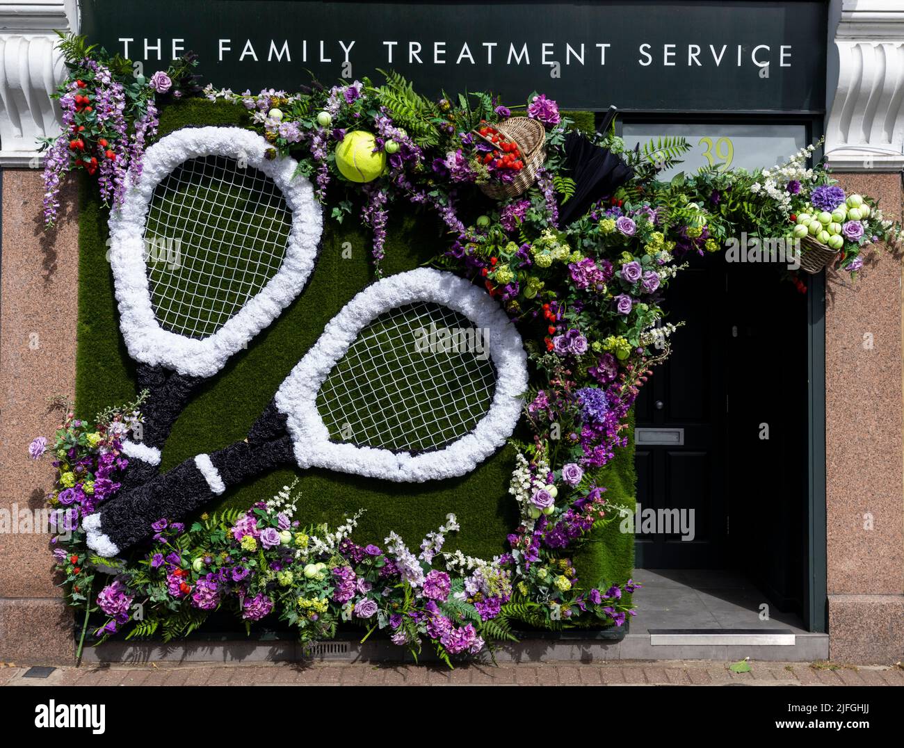 General view of Wimbledon themed shop fronts at Wimbledon Village ...