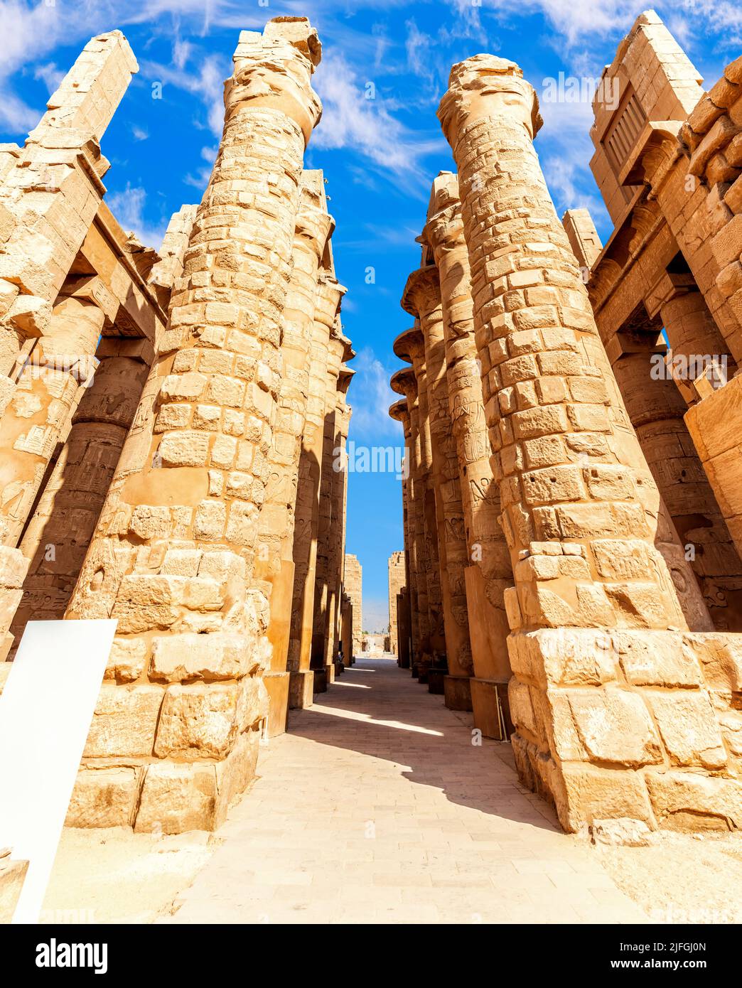 The Great Hypostyle Hall of Luxor with Columns with ancient carvings ...