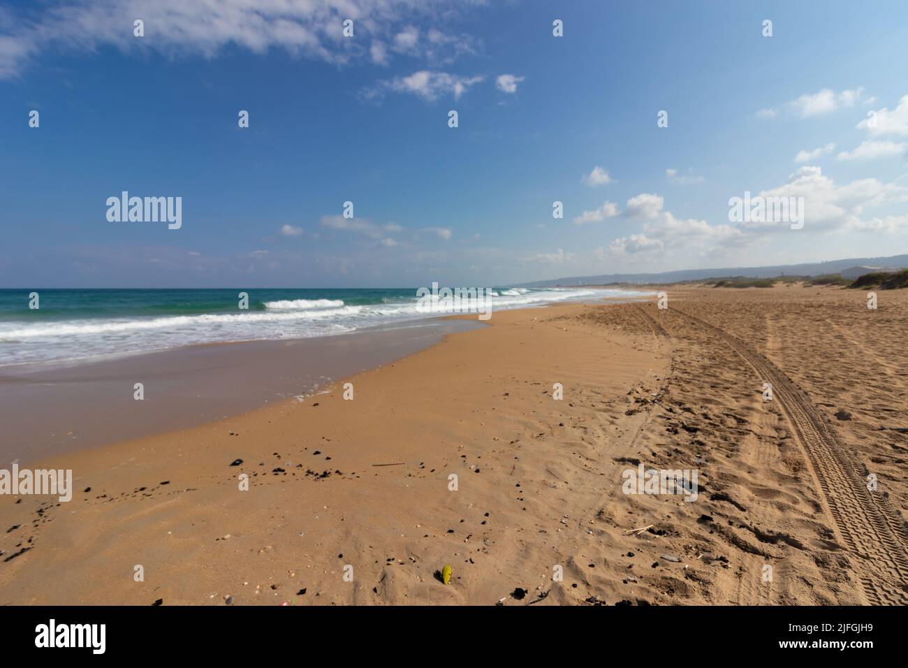 The beach at Atlit in Israel - the Mediterranean, sand and waves Stock ...