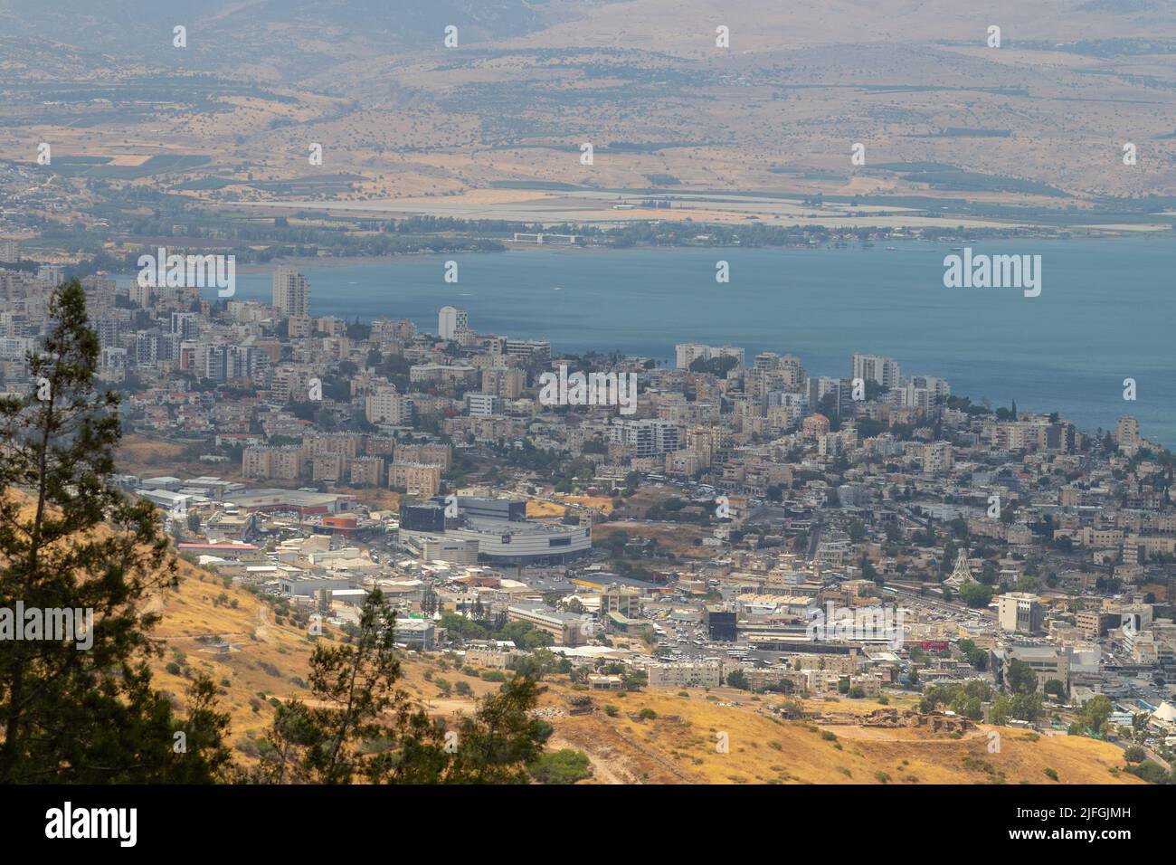 top view of the city of Tiberias on the shores of the Sea of Galilee ...