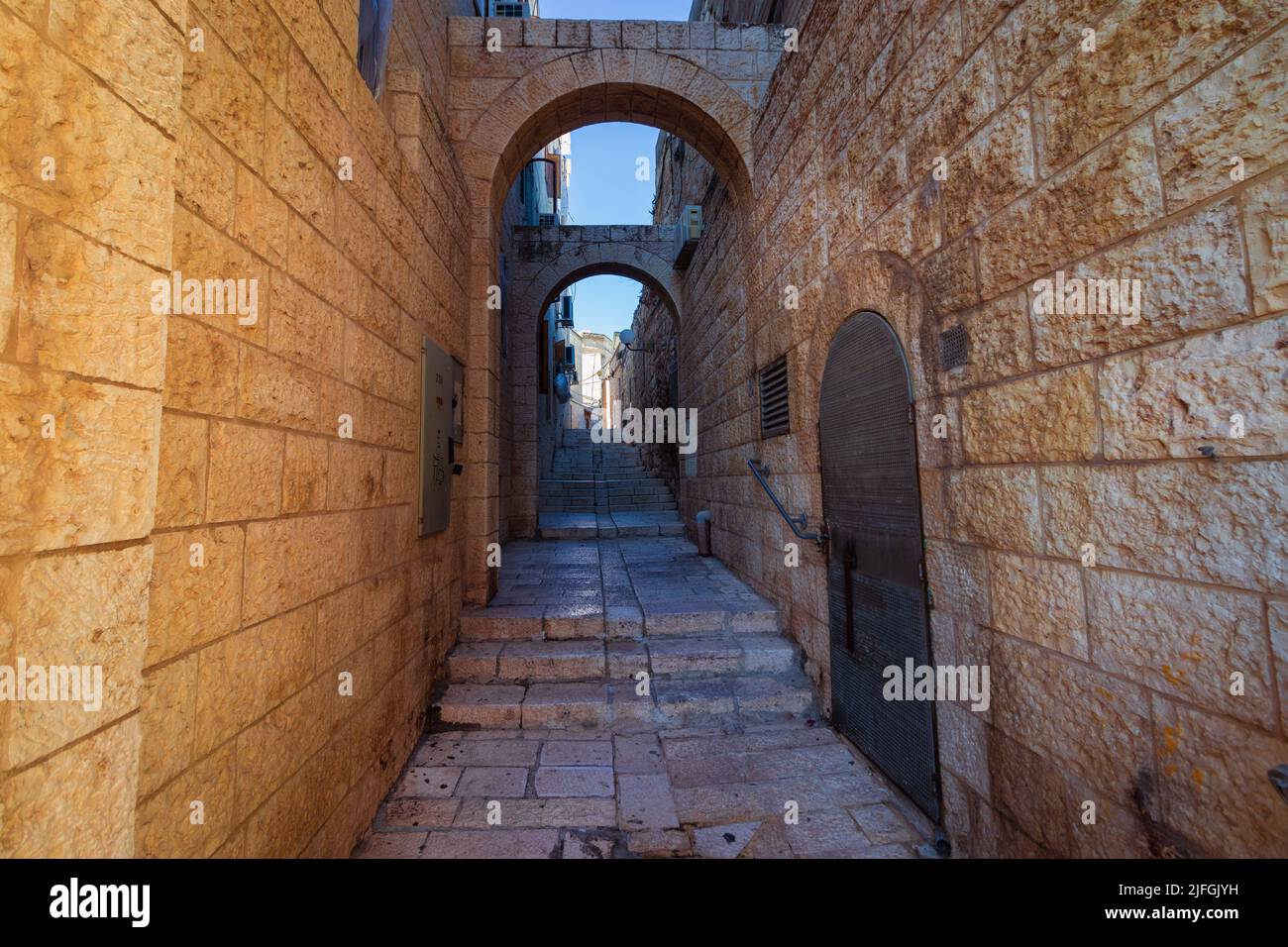 23-11-2021. jerusalem-israel. An old and ancient alley paved with stone ...