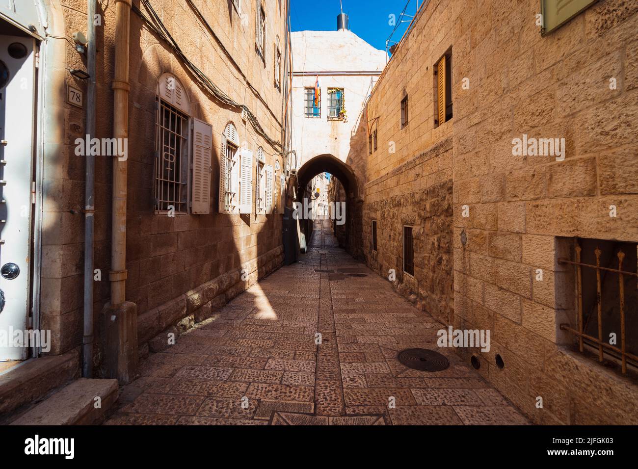 23-11-2021. jerusalem-israel. An old and ancient alley paved with stone ...