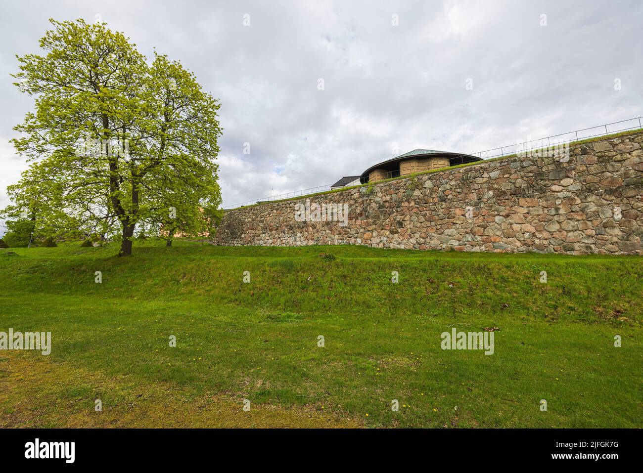 Beautiful view of stone wall of Royal Palace of Uppsala in historical ...