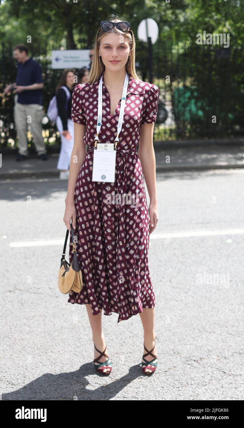 Model Madison Headrick arrives at Wimbledon on day seven of the ...