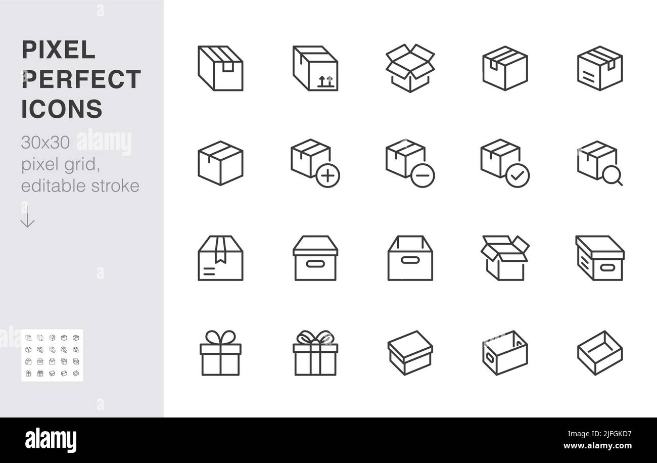 Box line icon set. Carton, cardboard boxes, product package, gift ...