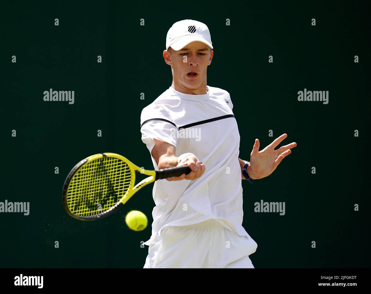 Louis Bowden in action during his Boys Singles first round match ...