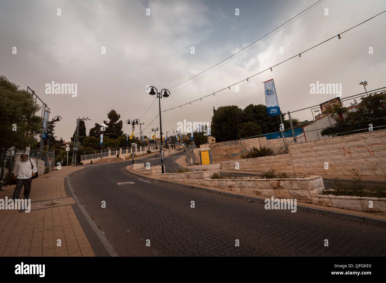 15-05-2022. meron-israel. The main road of the Meron settlement is ...