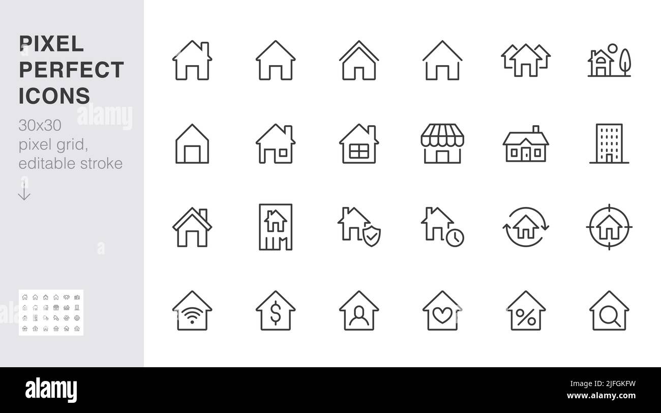 Home line icons set. House, residential building, homepage, property ...