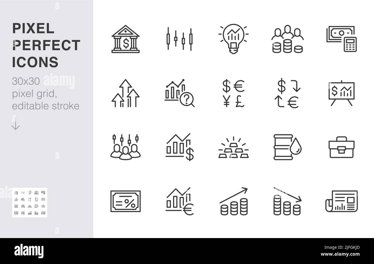 Investment line icon set. Stock market, bond, financial analysis ...