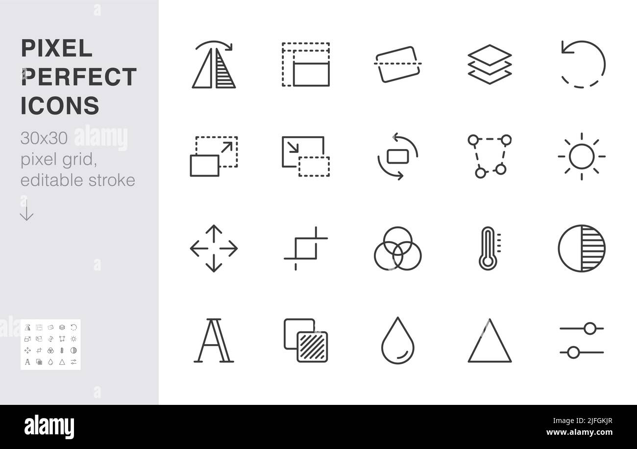Photo edit line icon set. Flip, crop image, color filter, adjust ...