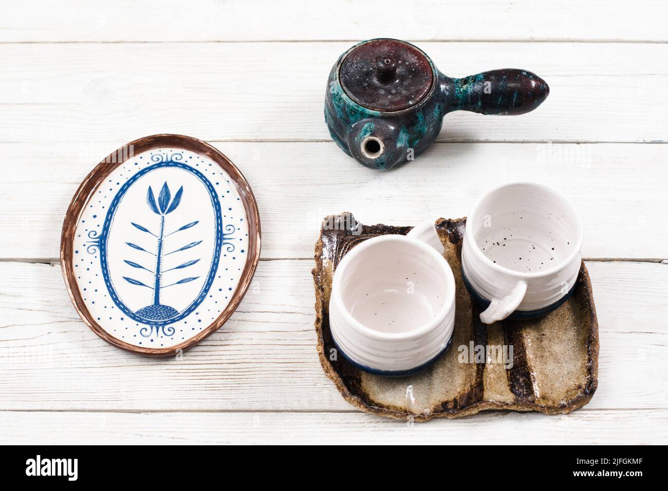 Clay tea set for two Stock Photo - Alamy