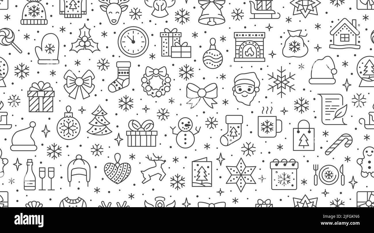 Christmas, new year seamless pattern, line background, winter holiday ...
