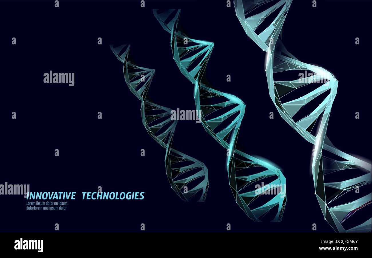 DNA 3D chemical molecule structure low poly. Polygonal triangle point ...