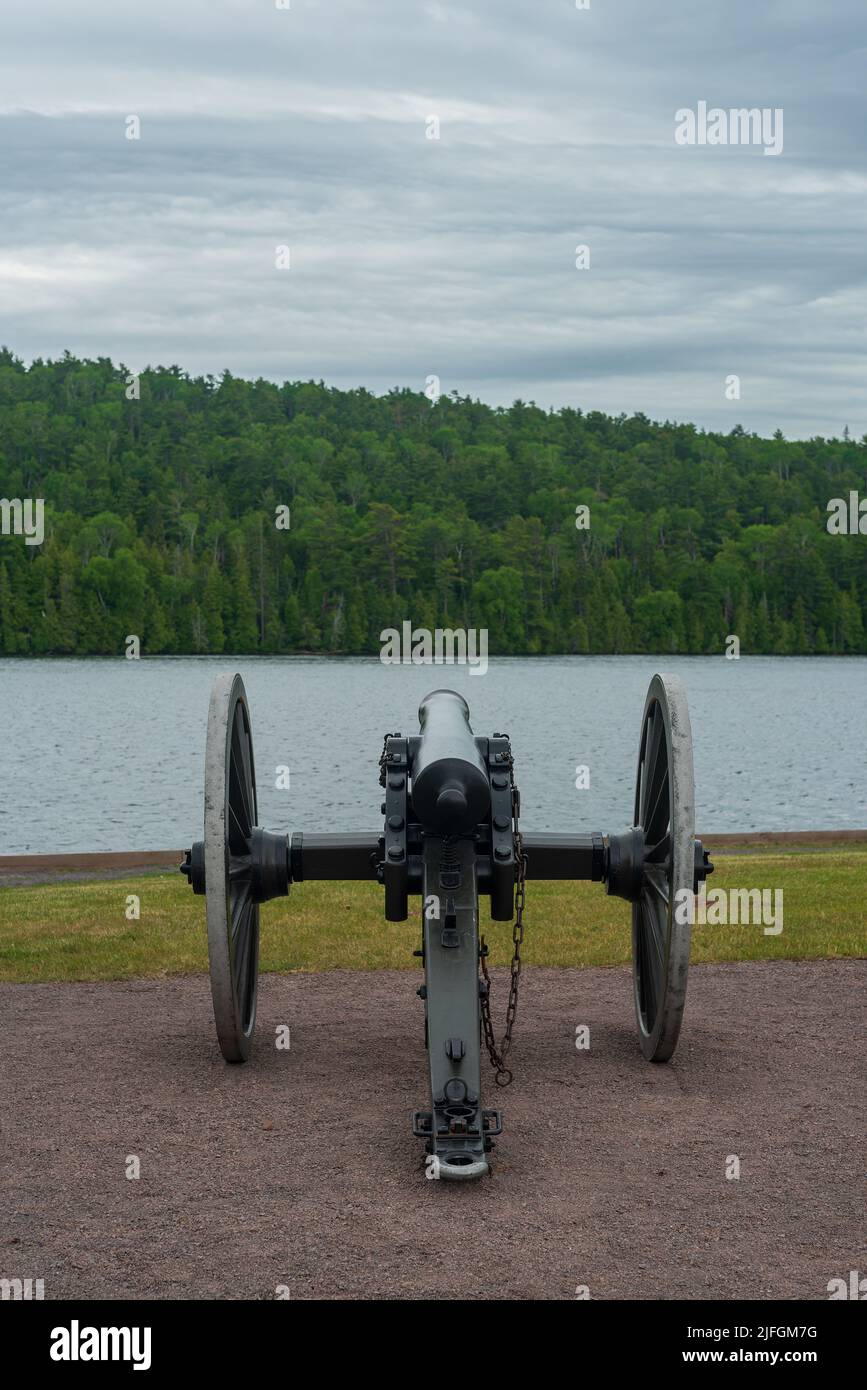 Historic black powder cannon standing guard over a shoreline Stock ...