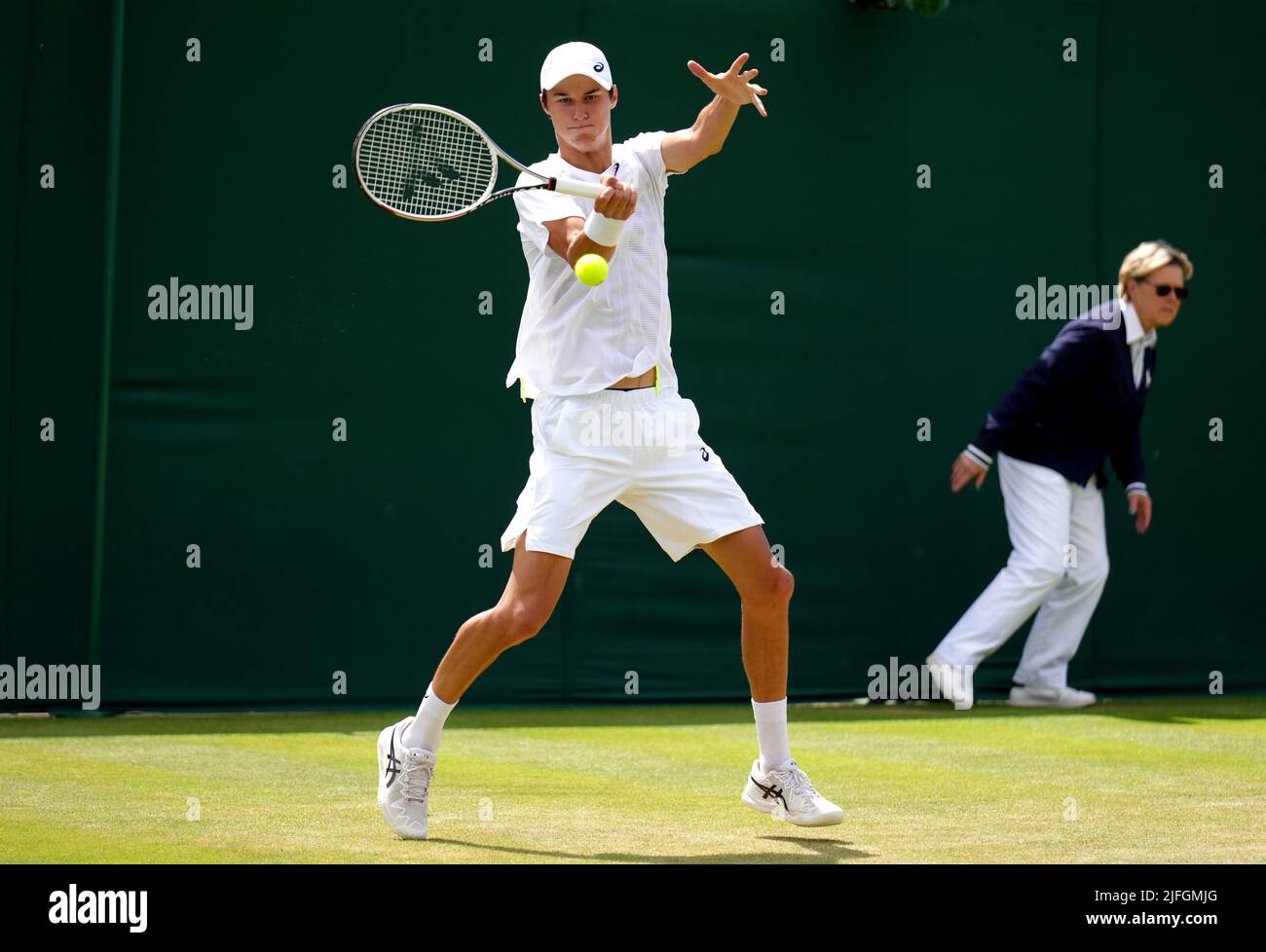 Gabriel Debru in action during his Boys Singles first round match ...