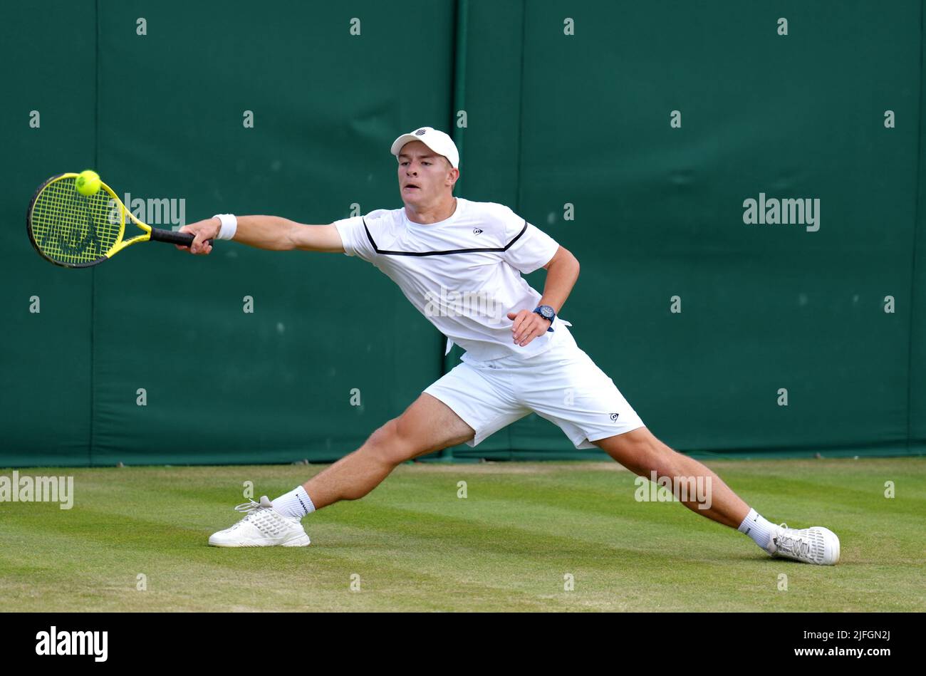 Louis Bowden in action during his Boys Singles first round match ...