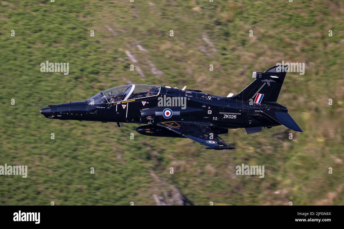 RAF Hawk T2 jet trainer, on a low level flying mission through the ...