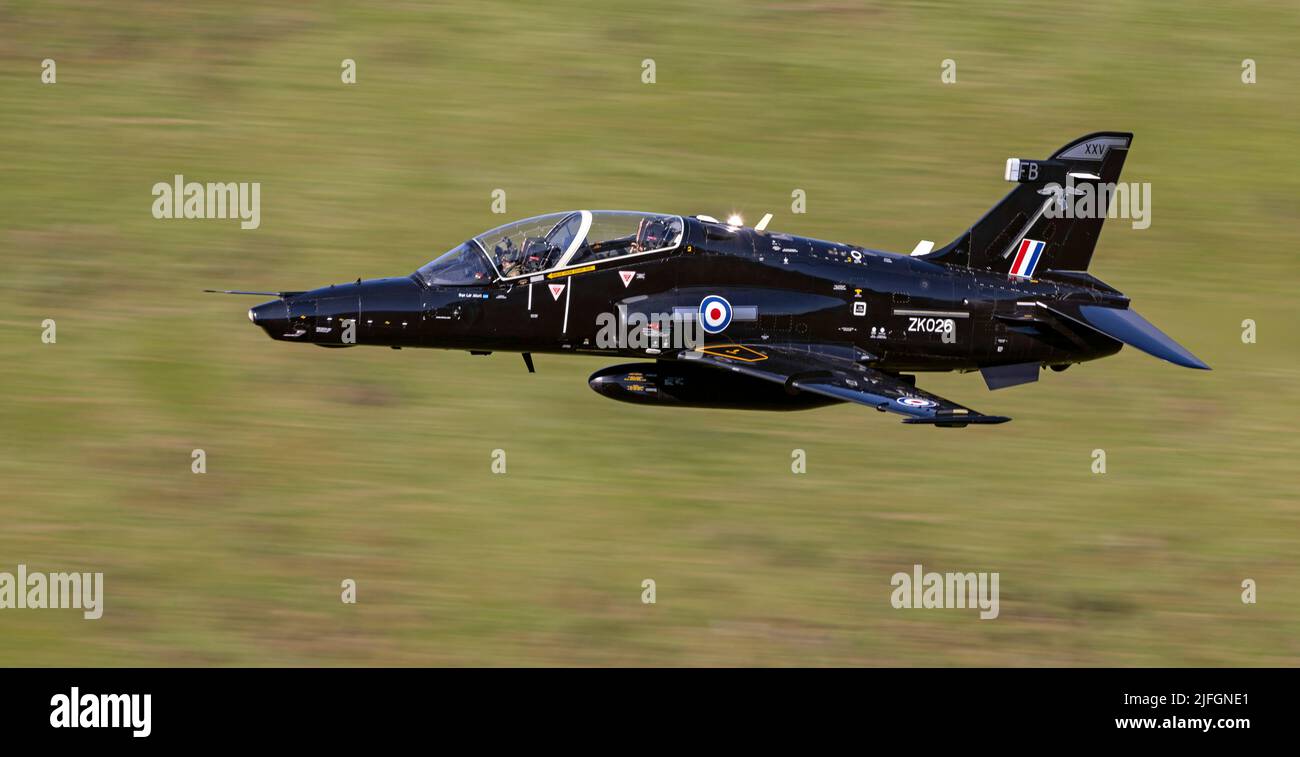 RAF Hawk T2 jet trainer, on a low level flying mission through the ...