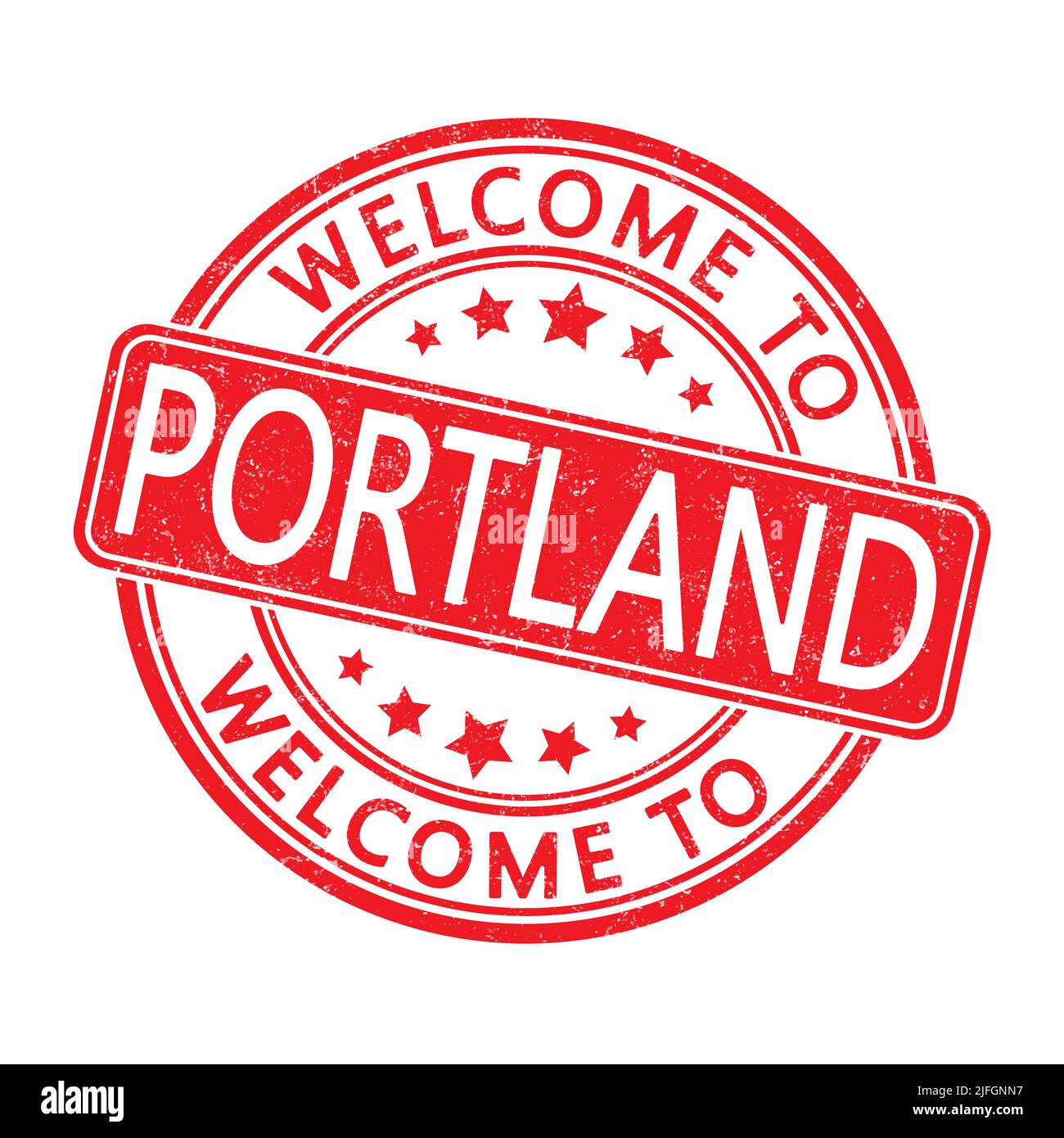 Welcome to Portland. Impression of a round stamp with a scuff. Flat ...