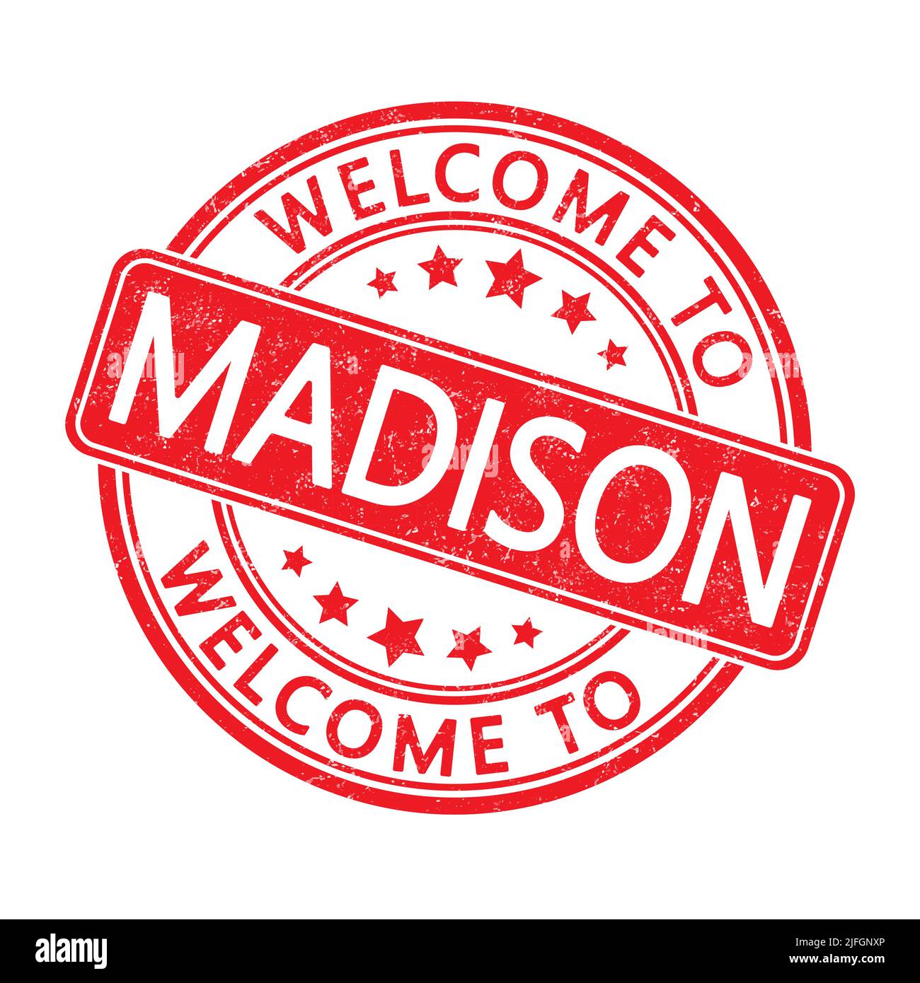 Welcome to Madison. Impression of a round stamp with a scuff. Flat ...