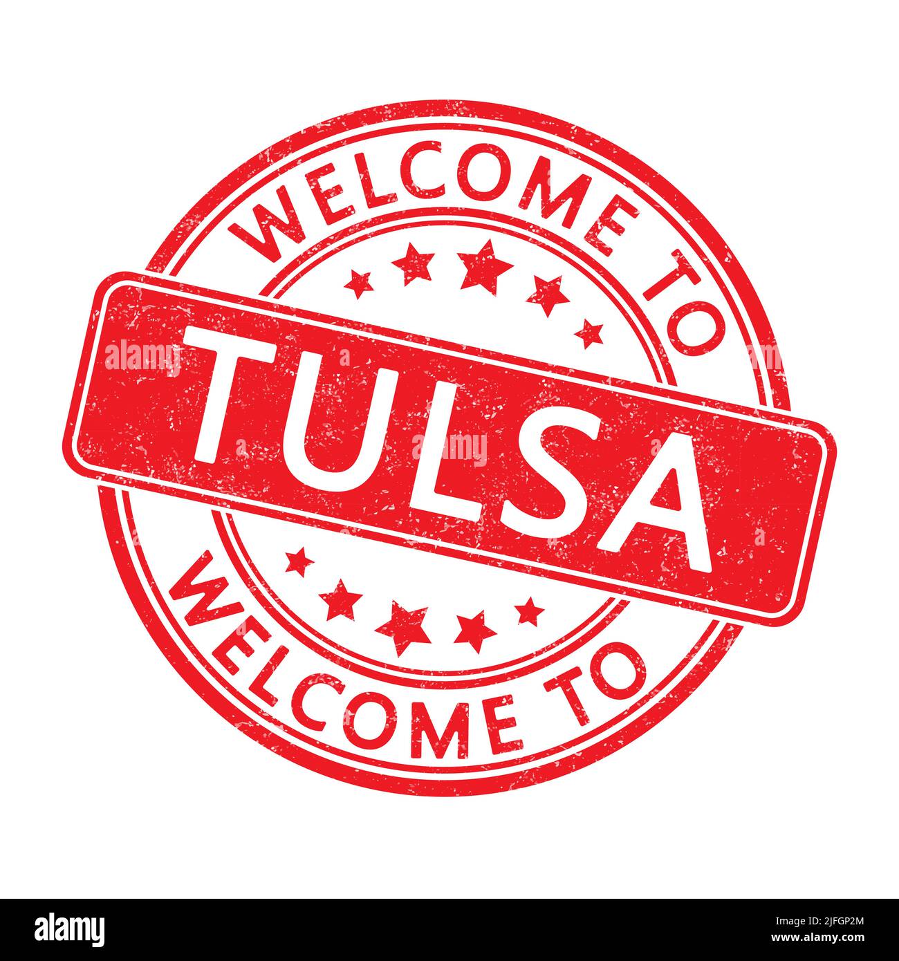 Welcome to Tulsa. Impression of a round stamp with a scuff. Flat style ...
