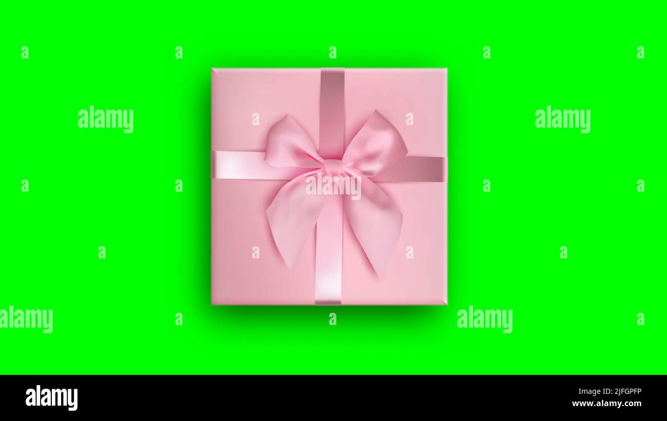 Pink giftbox on green screen 3d animation. Christmas background with ...