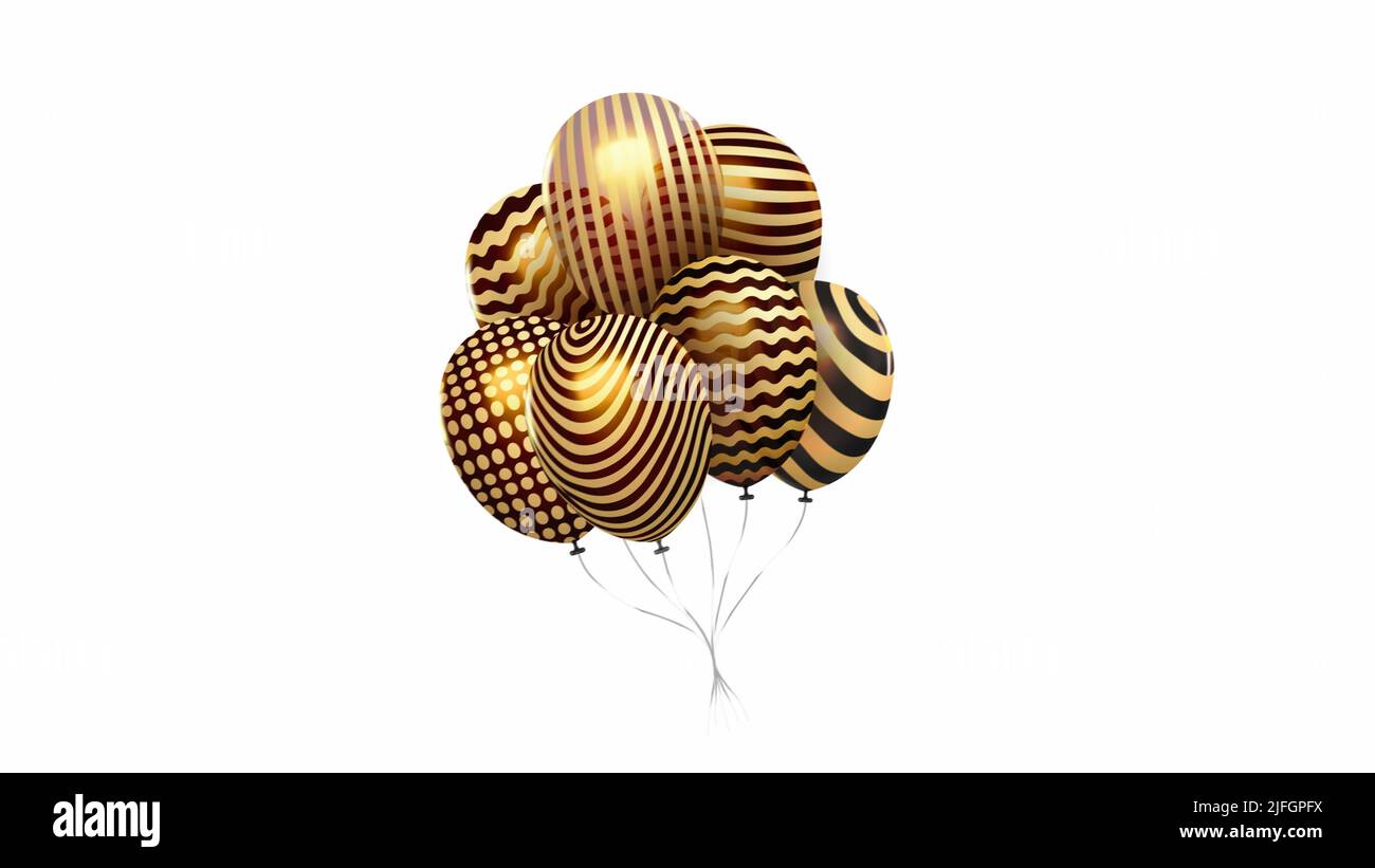 Gold birthday balloons animation. Motion graphic flying balloons. 4k ...