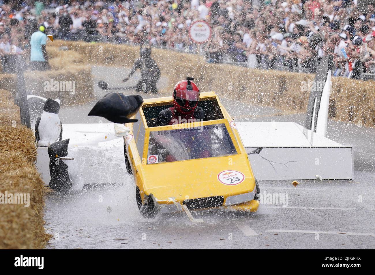 A man dressed as Deadpool during the Red Bull Soapbox race at Alexandra ...