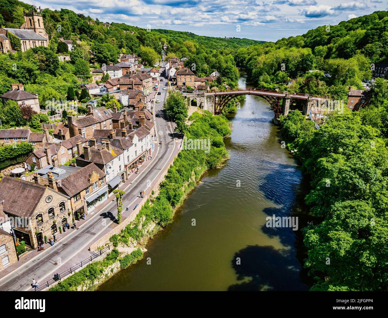 A beautiful shot of Iron bridge over the River Severn and town ...