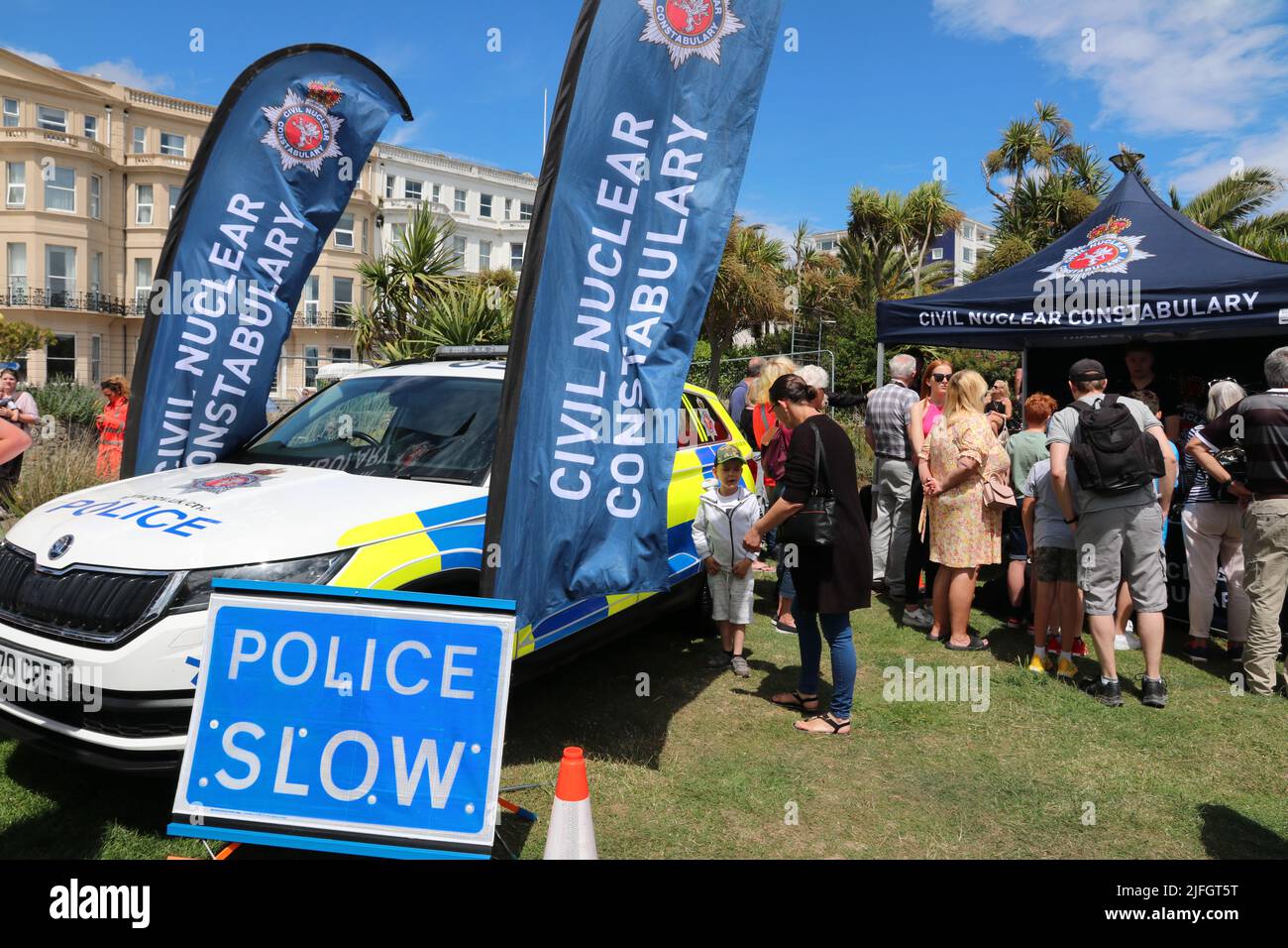 CIVIL NUCLEAR CONSTABULARY POLICE INFORMATION STAND AND POLICE CAR AT A ...