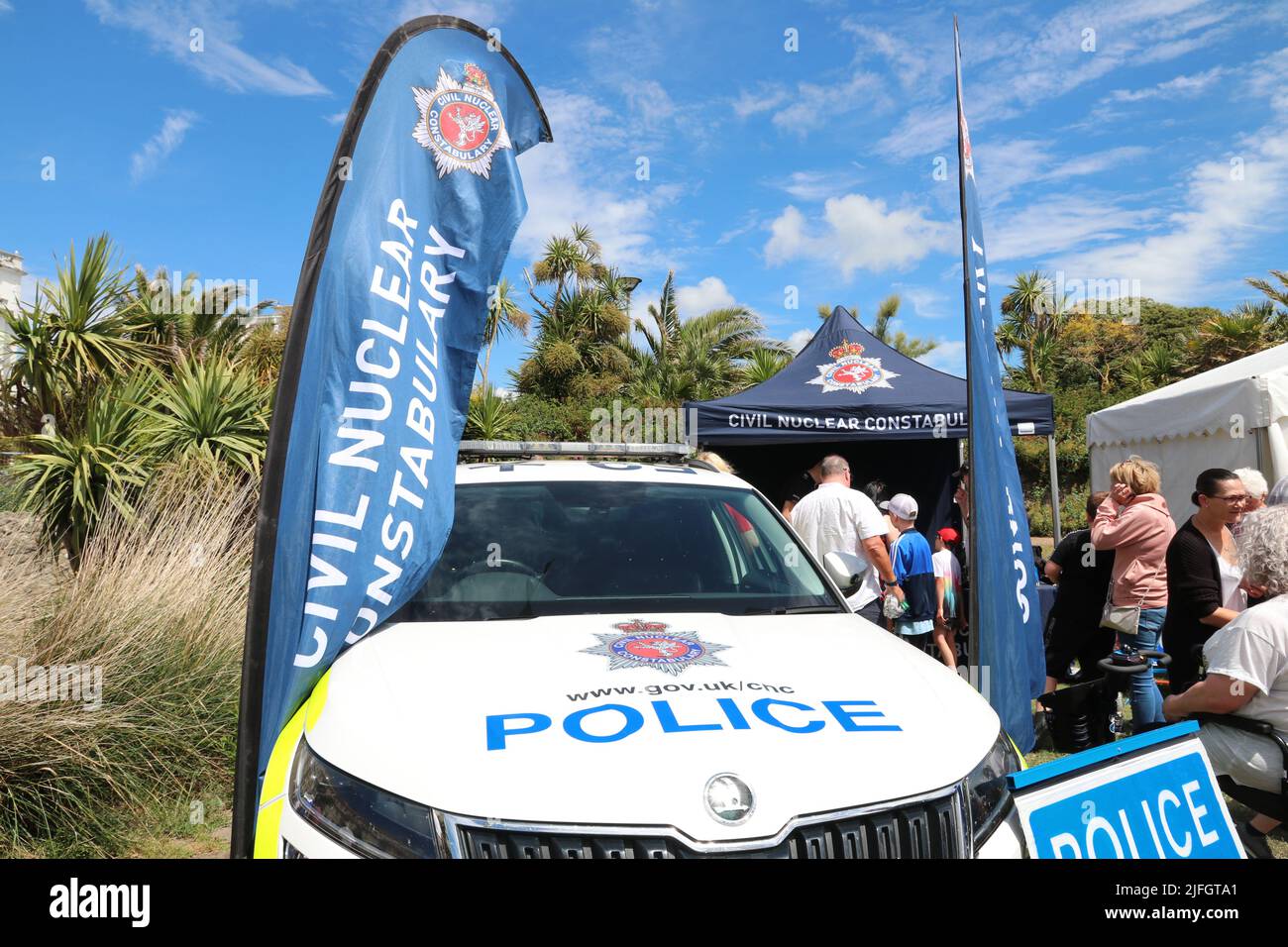 CIVIL NUCLEAR CONSTABULARY POLICE INFORMATION STAND AND POLICE CAR AT A ...