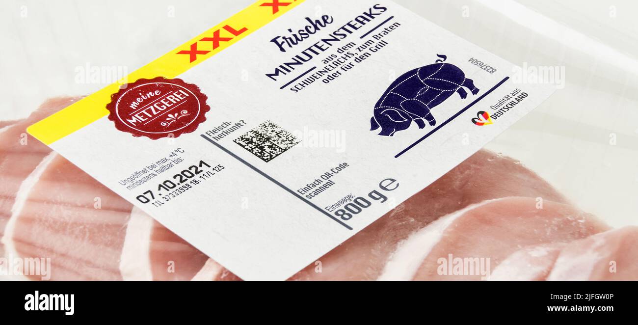 Hamburg, Germany - June 22 2022: German fresh pork meat XXL package ...