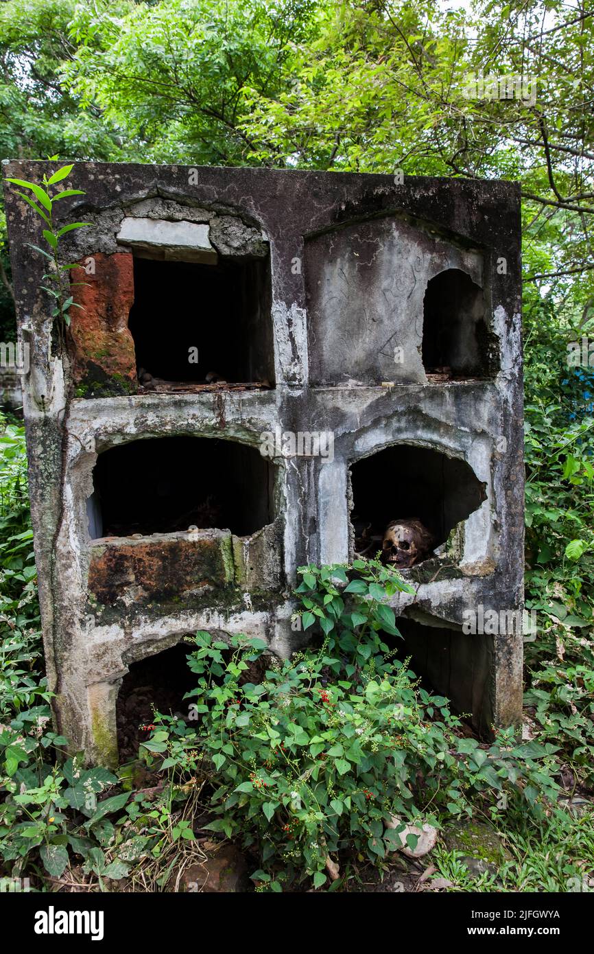 Desecrated graves in the cemetery of the old town of Armero destroyed ...