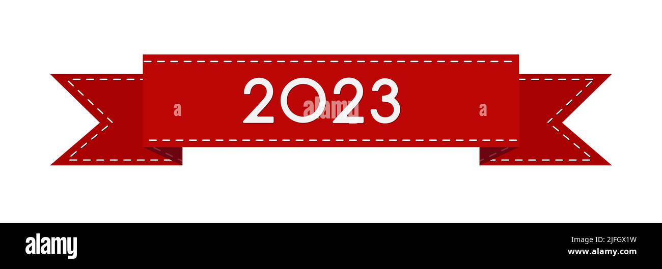 Happy New Year 2023. Red ribbon, pennant with the number 2023 for New ...