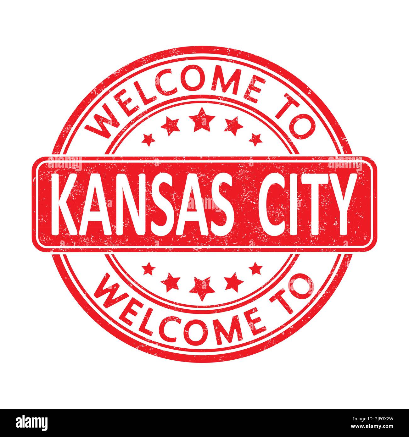 Welcome to KANSAS CITY. Impression of a round stamp with a scuff. Flat ...