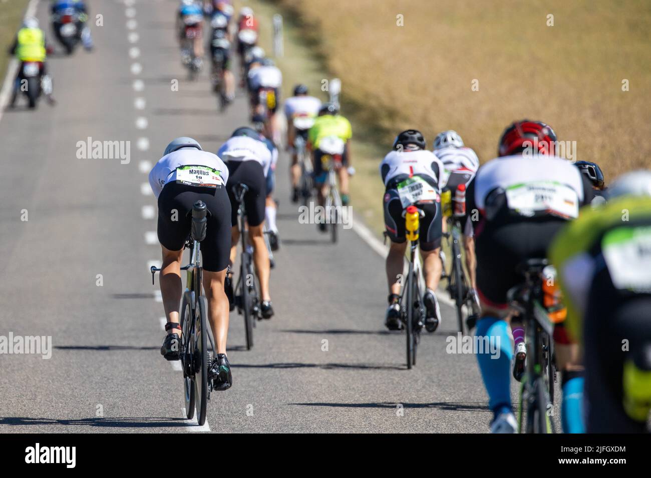 03 July 2022, Bavaria, Röckenhofen: Danish triathlete Magnus Ditlev (l ...